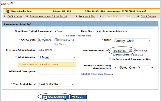 Changing the Next Assessment Due Date